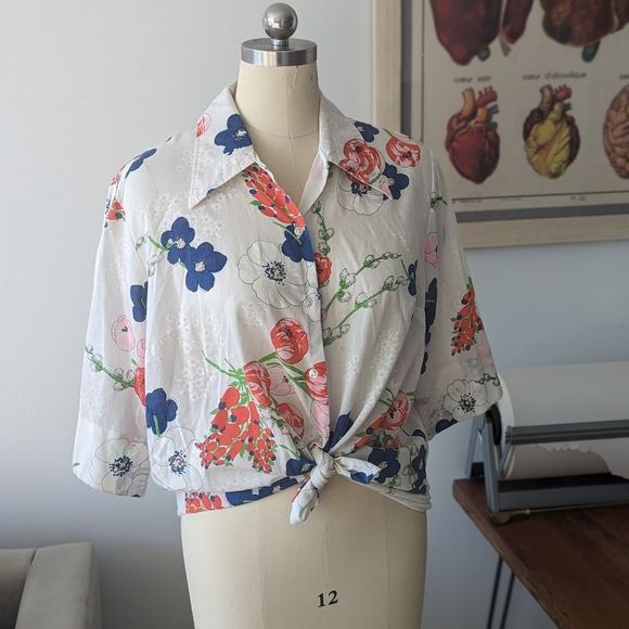 Vintage | Tops | Vintagebutton Down Blouse Xxl | Poshmark